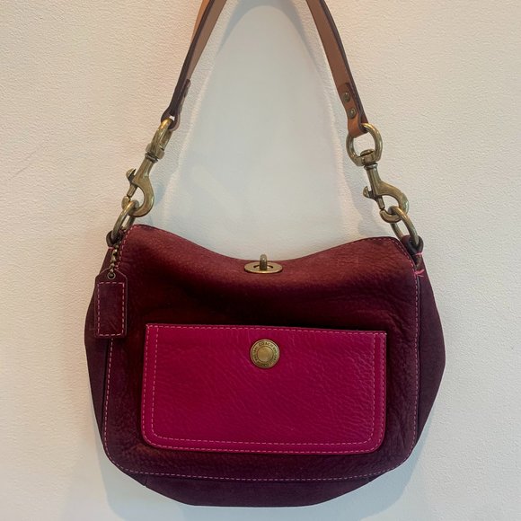 Coach | Bags | Coach Purple Pink Colorblocked Leather Purse | Poshmark